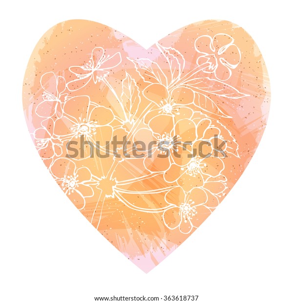 Sakura Blooming Heart Shape Filled Watercolor Stock Vector (Royalty ...