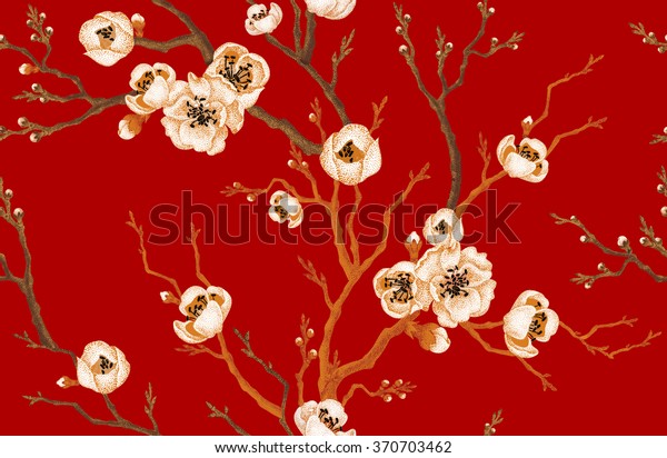 Sakura Branch On Red Background Vector Stock Vector (Royalty Free ...
