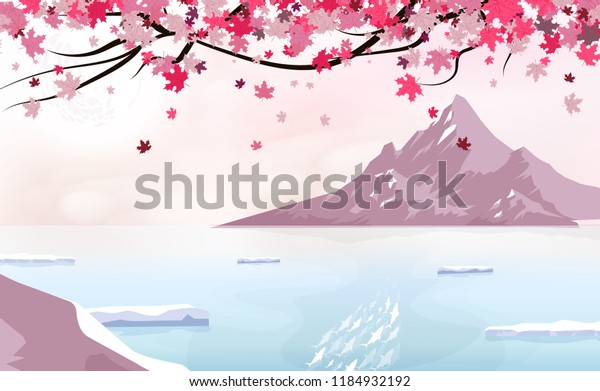 Sakura Falling Scatter Full Moon Landscape Stock Vector (Royalty Free ...