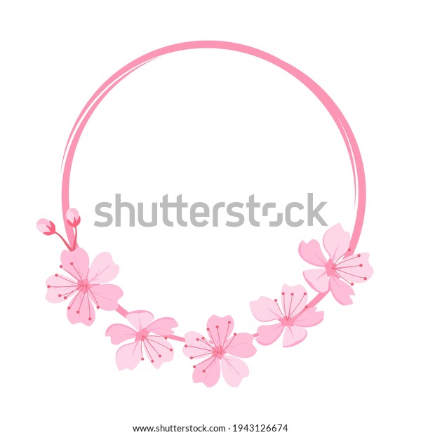 Sakura Flower Circle Frame On White Stock Vector (Royalty Free) 1943126674