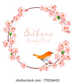 Sakura Circle Frame Japanese Green Whiteeye Stock Vector (Royalty Free ...