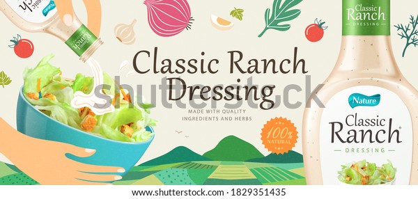 Salad Dressing Bottle 3d Illustration Designed Stock Vector (Royalty ...