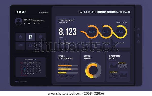 Sales Report Dashboard Design On Dark: เวกเตอร์สต็อก (ปลอดค่าลิขสิทธิ์ ...