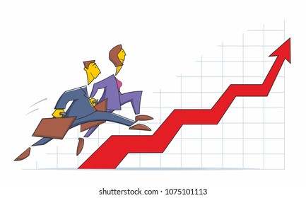 Sales Team Running Sales Graph Cartoon Stock Vector (Royalty Free ...