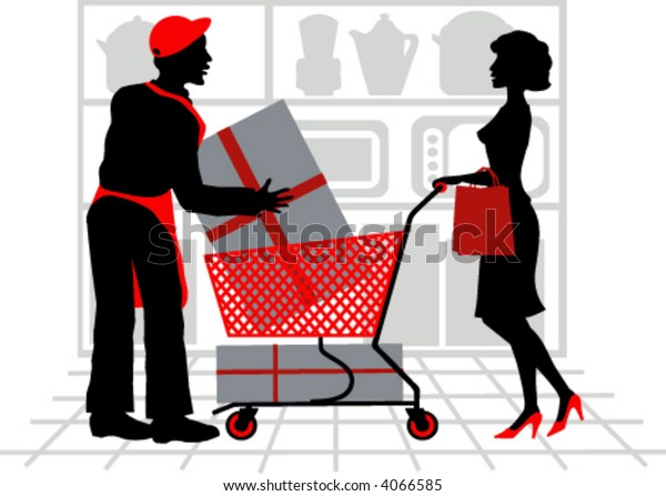 Salesman Helping Customer Do Her Shopping Stock Vector (Royalty Free ...