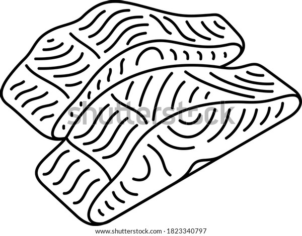Salmon Fillets Vector Outline Illustration Stock Vector (Royalty Free ...
