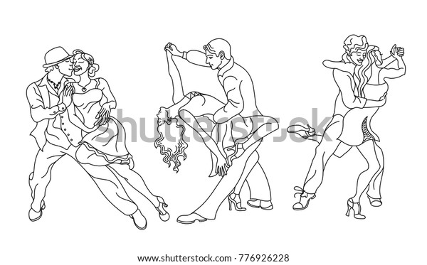 Salsa dance vector.Set of elegant couple dancing salsa.Retro style ...