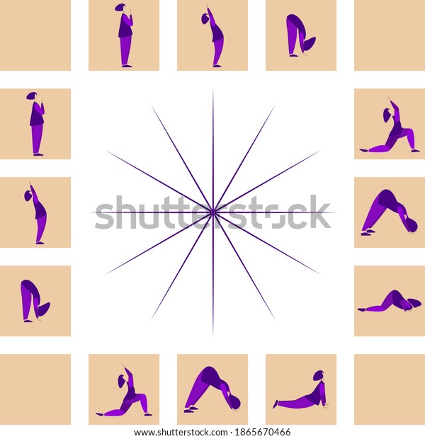 Salute Sun Woman Doing Exercises Set Stock Vector (Royalty Free ...