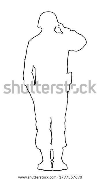 Saluting Army Soldier Line Contour Vector Stock Vector (Royalty Free ...