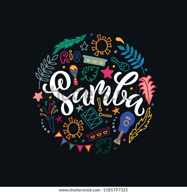 Samba Colorful Doodle Background Modern Brush Stock Vector (Royalty ...
