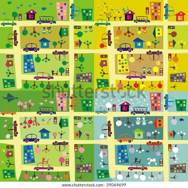 Same Street During 4 Seasons Stock Vector (Royalty Free) 39064699 ...