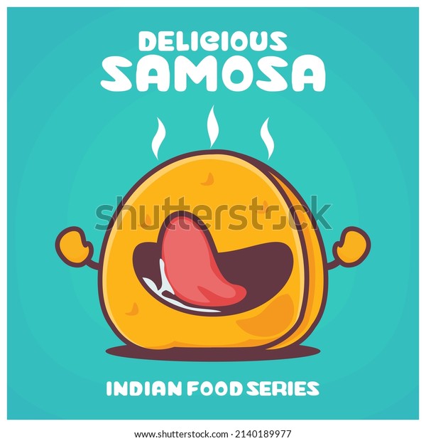 Vektor Stok Samosa Cartoon Vector Illustration Traditional Indian ...