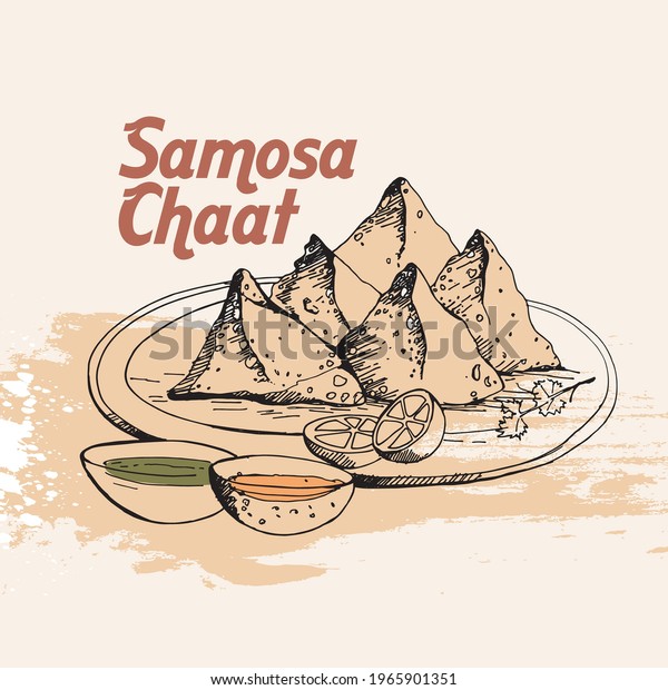 Stock vektor „Samosa Chaat Vector Illustration Hand Drawn“ (bez ...