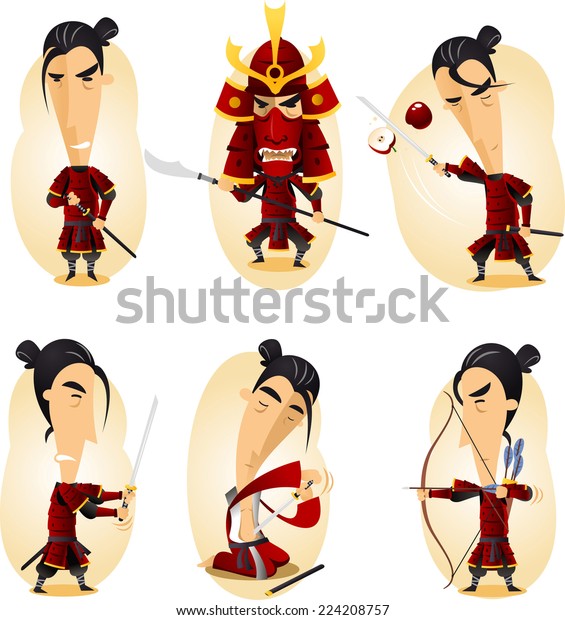 Samurai Cartoon Action Set Stock Vector (Royalty Free) 224208757 ...