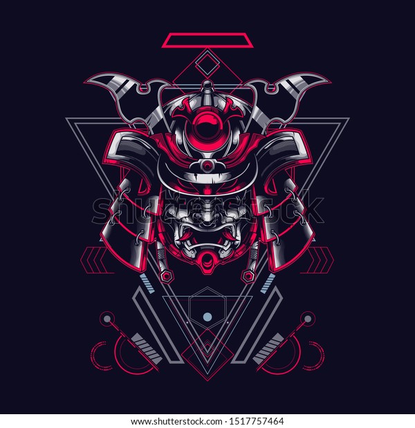 Samurai Head Illustration Sacred Geometry Pattern Stock Vector (Royalty ...
