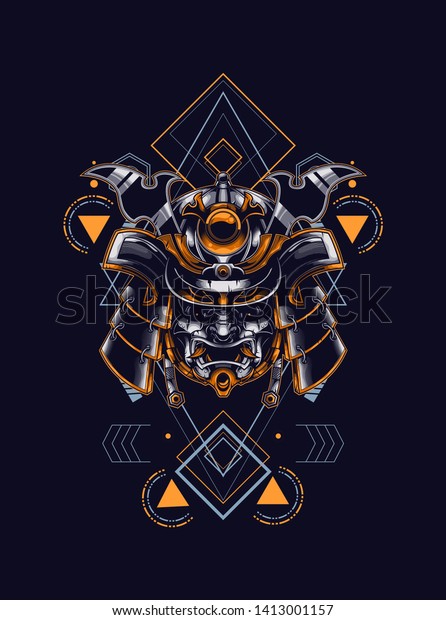 Samurai Helmet Head Sacred Geometry Pattern Stock Vector (Royalty Free ...