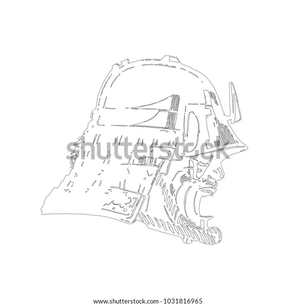 Samurai Mask Line Art Vector Hand Stock Vector (Royalty Free ...