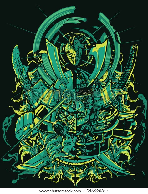 Samurai Robot Warrior Mask Traditional Armor Stock Vector (Royalty Free ...