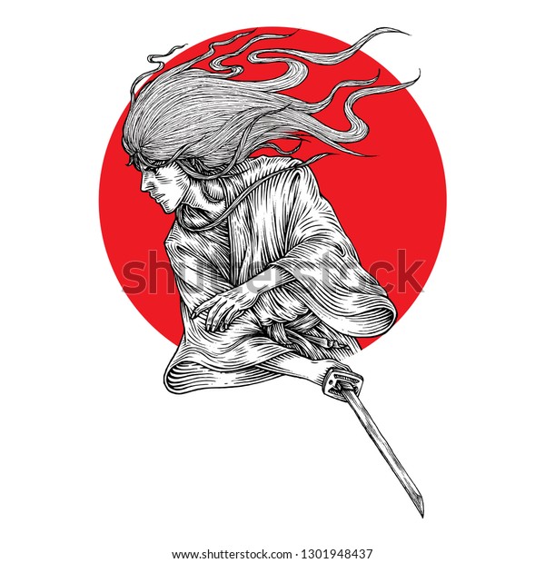 Samurai Swinging His Katana Hand Drawn Stock Vector (Royalty Free ...