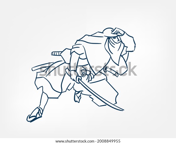 Samurai Traditional Vector Line Art Sketch Stock Vector (Royalty Free ...