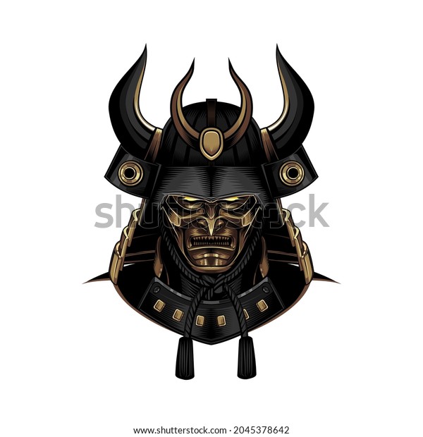 Samurai Warrior Helmet Logo Gold Mask Stock Vector (Royalty Free ...