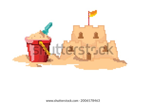 Sand Castle Sand Bucket Pixel Art Stock Vector (Royalty Free ...