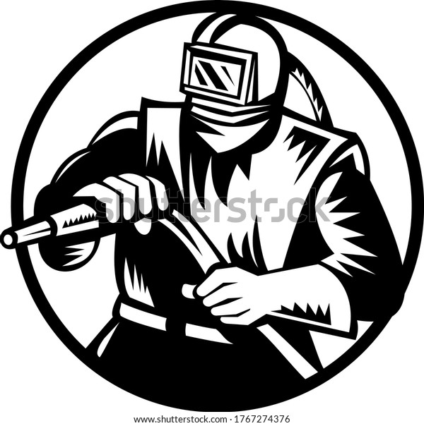 Sandblaster Holding Sandblasting Hose Front View Stock Vector (Royalty ...
