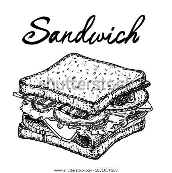 Sandwich Outline Drawing Vector Sketch Black: เวกเตอร์สต็อก (ปลอดค่า ...