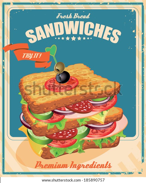 Sandwich Poster Vintage Style Vector Illustration Stock Vector (Royalty ...