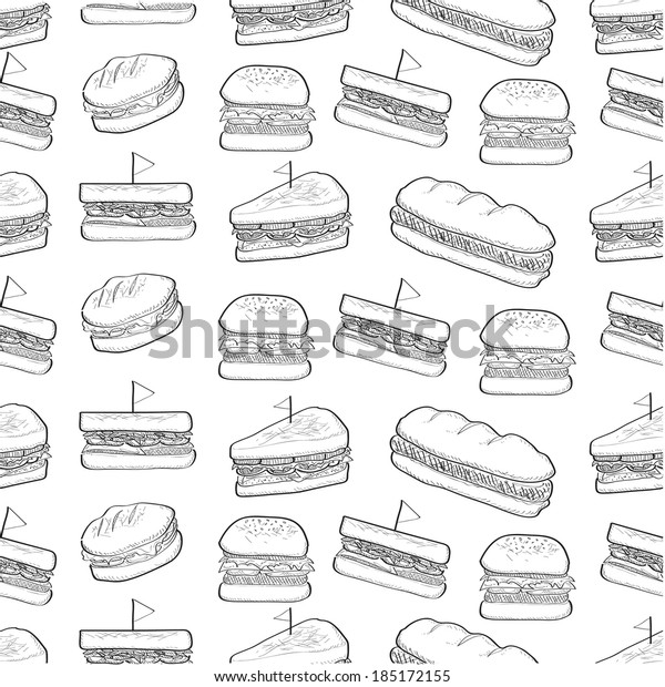 Sandwiches Background Seamless Stock Vector (Royalty Free) 185172155 ...