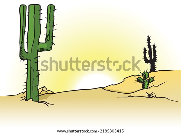 Sandy Desert Cacti Colored Cartoon Illustration Stock Vector (Royalty ...