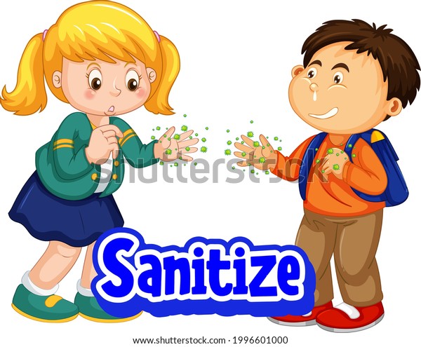 Sanitize Font Cartoon Style Two Kids Stock Vector (Royalty Free ...