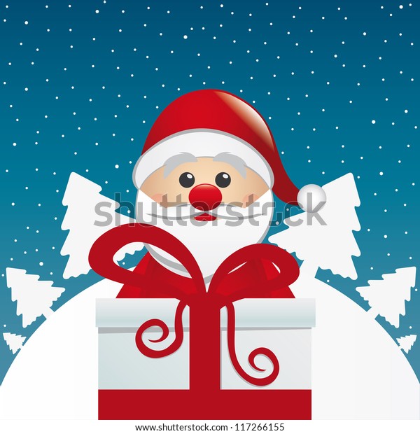 Santa Behind Gift Box White Winter Stock Vector (Royalty Free ...