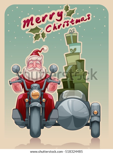 Santa Biker On Motorcycle Vector Illustration Stock Vector (Royalty ...