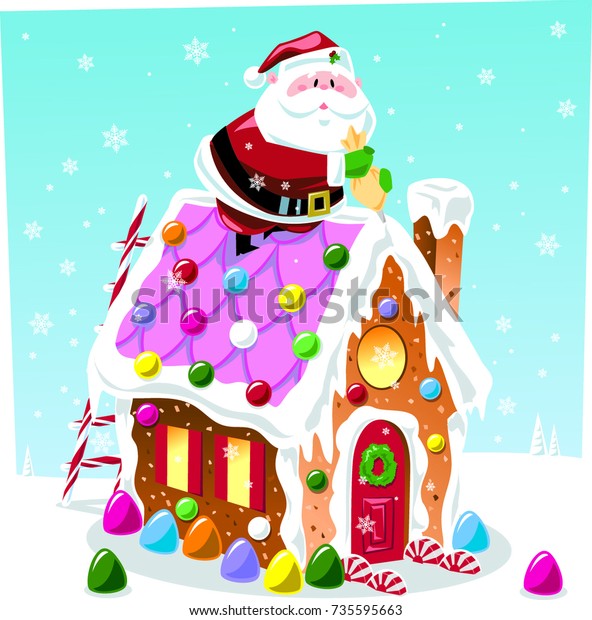 Santa Building Gingerbread House Stock Vector (Royalty Free) 735595663 ...