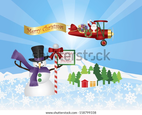 Santa Claus Biplane Flying Over Winter Stock Vector (Royalty Free ...