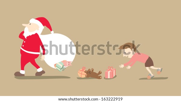 Santa Claus Drop His Gift Kid Stock Vector (Royalty Free) 163222919 ...