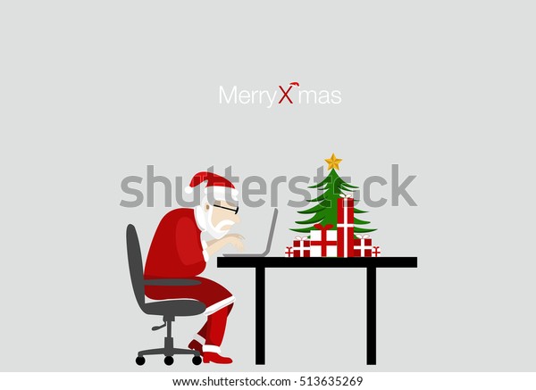 Santa Claus Hard Working Laptop Christmas Stock Vector (Royalty Free ...