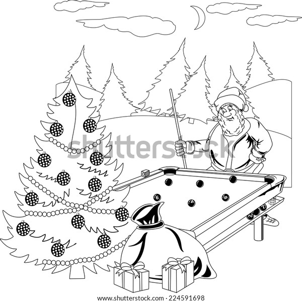 Santa Claus Playing Billiards Winter Forest Stock Vector (Royalty Free ...
