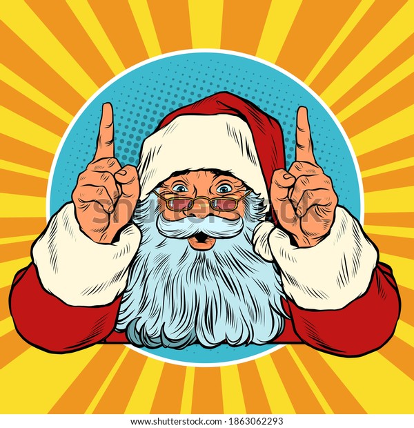 Santa Claus Points Presentation Gesture Pop Stock Vector (Royalty Free ...
