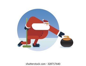 Santa Claus Pushes Curling Stone Stock Vector (Royalty Free) 328717640 ...