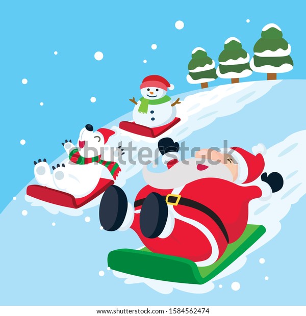 Santa Claus Sledding Down On Snow Stock Vector (Royalty Free) 1584562474