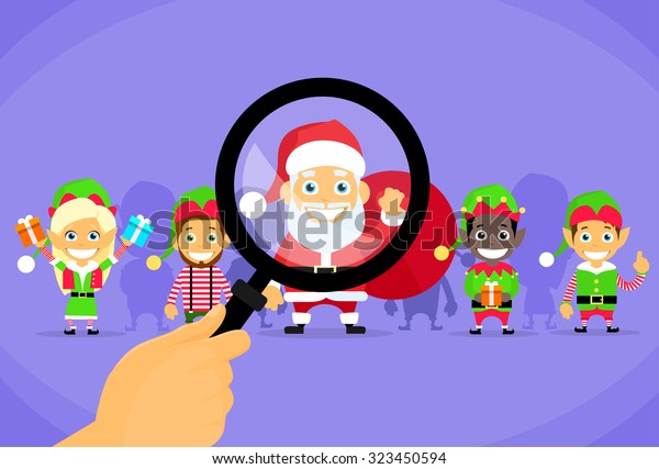 Santa Clause Christmas Elf Magnifying Glass Stock Vector (Royalty Free ...