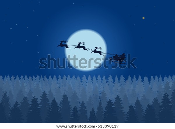 Santa Flying Through Night Sky Under Stock Vector (Royalty Free ...