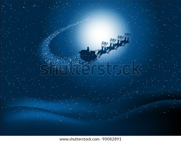 Santa Flying Through Night Sky Stock Vector (Royalty Free) 90082891