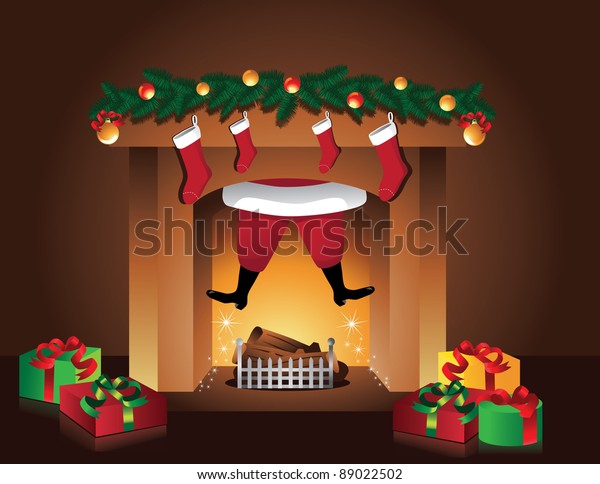Santa Goes Fireplace Santa Claus Magically Stock Vector (Royalty Free ...
