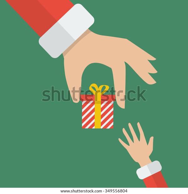 Santa Hand Giving Gift Box Kid Stock Vector (Royalty Free) 349556804 ...