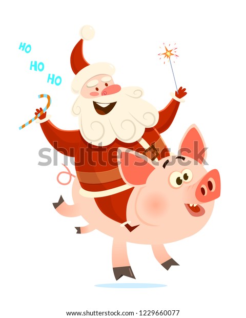 Santa Riding Pig Cartoon Flat Style Stock Vector (Royalty Free) 1229660077