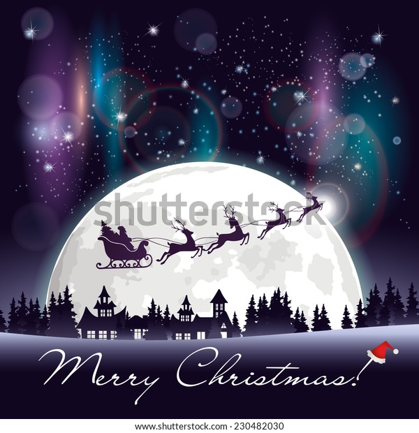 Santas Sleigh Flying Over Town Woodland Stock Vector (Royalty Free ...