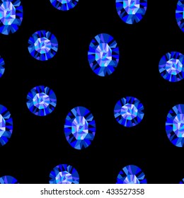 Sapphires On Black Background Bright Seamless Stock Vector (Royalty ...